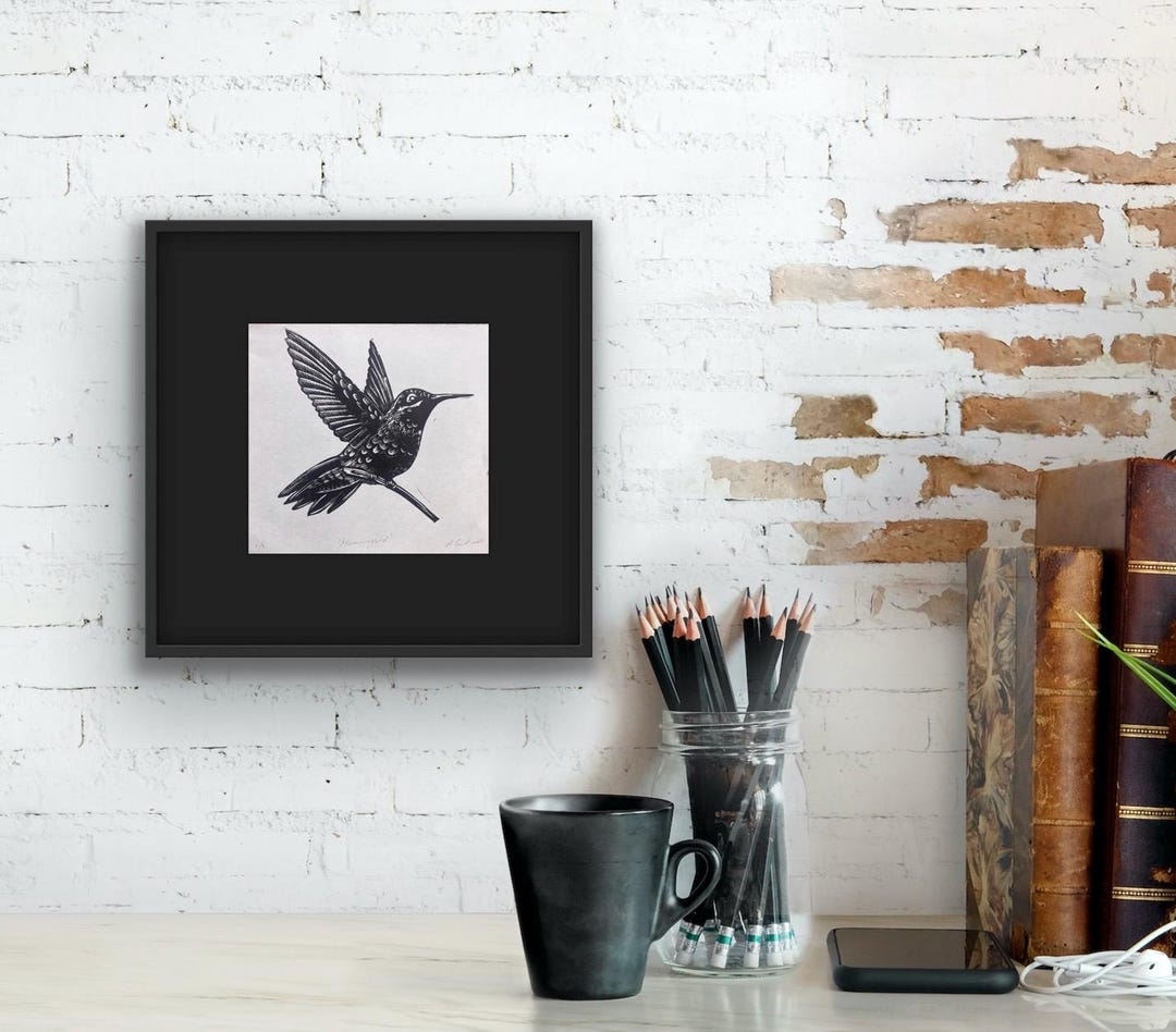 Hummingbird Linocut Mini Print - Etsy