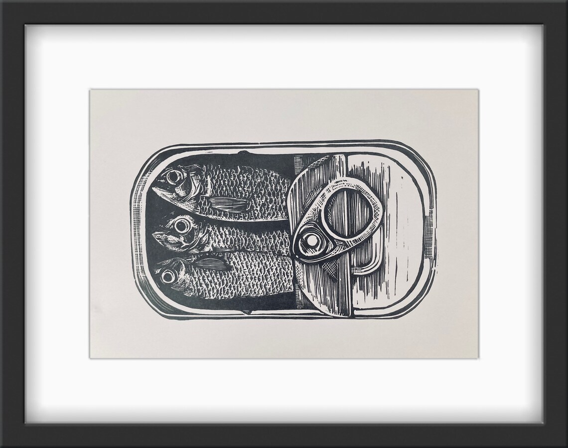 Tin of Sardines Original Linocut Print unframed | Etsy
