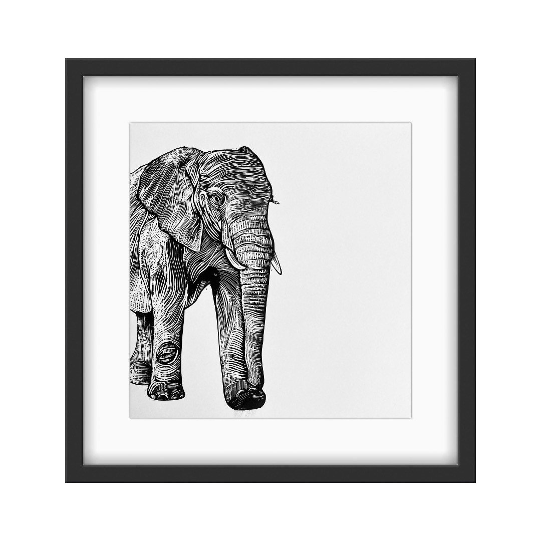 Elliot Original, Elephant Linocut Print unframed - Etsy