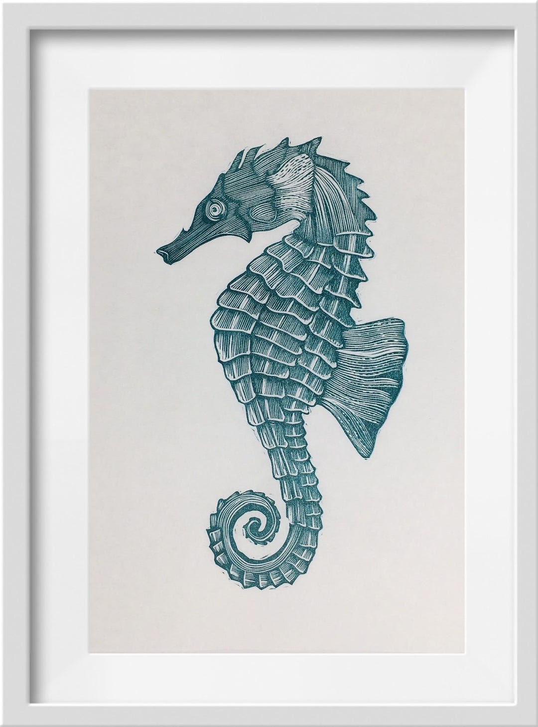 Seahorse Linocut Print - Turquoise - Etsy