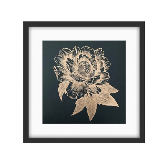 Metallic Copper Peony Original Linocut Print unframed - Etsy