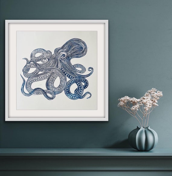Large Octopus Original Linocut Print - Etsy