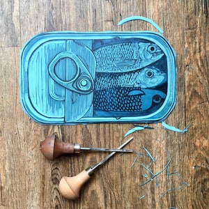 Tin of Sardines Original, Linocut Print (unframed) - Etsy