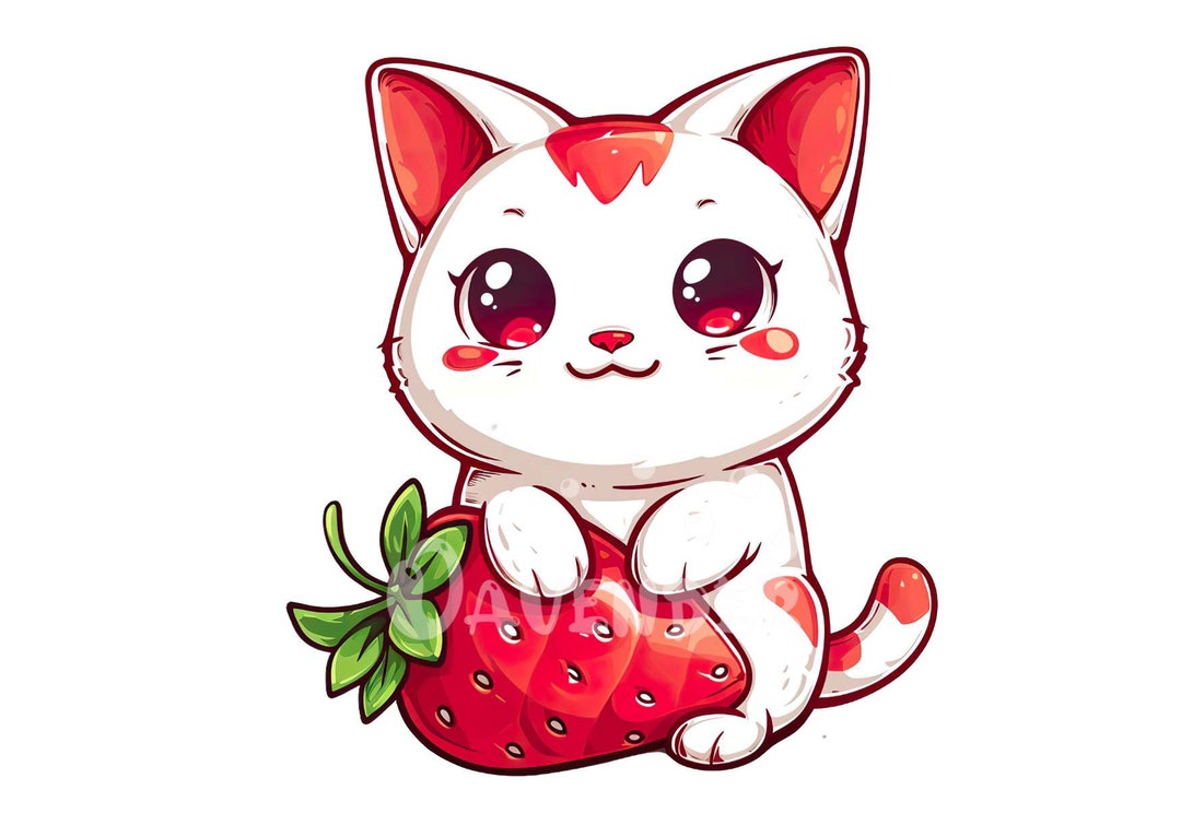 Strawberry Cat Sticker - Cat Vinyl Sticker - Cat Sticker - Strawberry ...