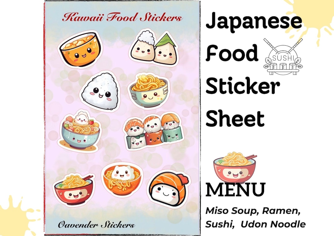 Kawaii Japanese Food Sticker Sheet - Sushi Stickers - Ramen Stickers ...
