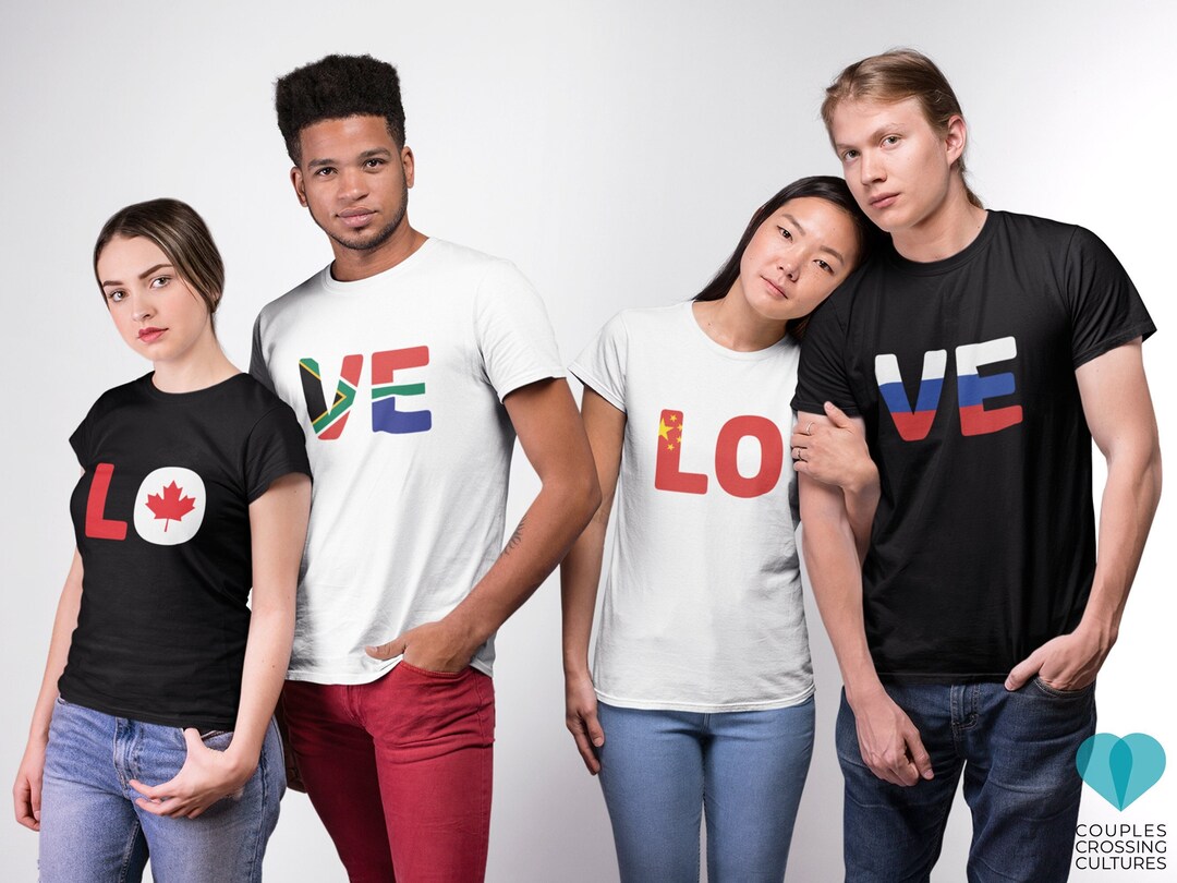 Matching LOVE Shirt With Country Flags for Intercultural Couple ...