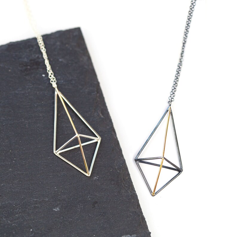 Pyramid Necklace in 14k Gold and Sterling Silver, 14k Pendant, Gold ...