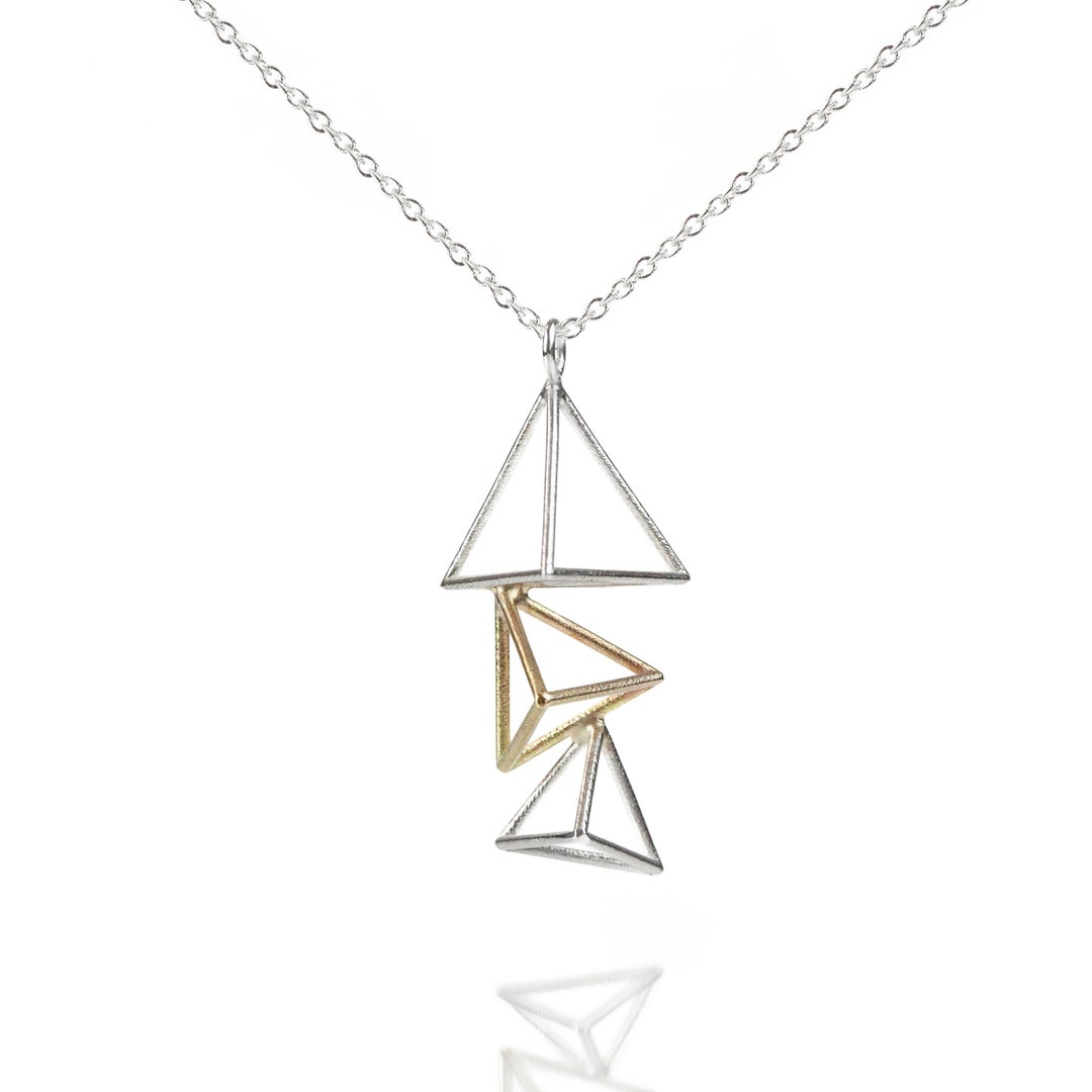 Triple Triangular Pyramid Necklace, Minimalist Jewelry, Sterling Silver ...