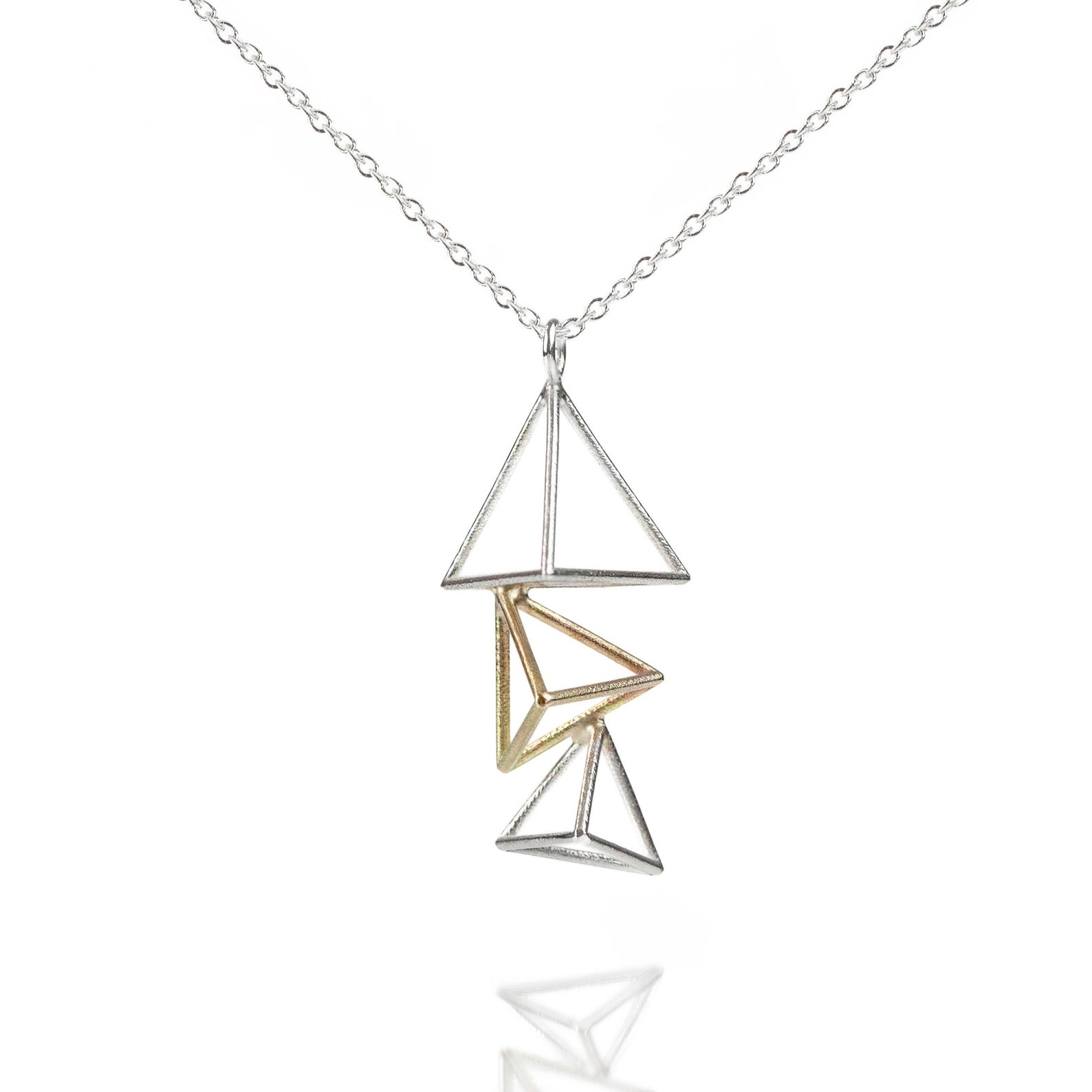 Triple Triangular Pyramid Necklace, Minimalist Jewelry, Sterling Silver ...