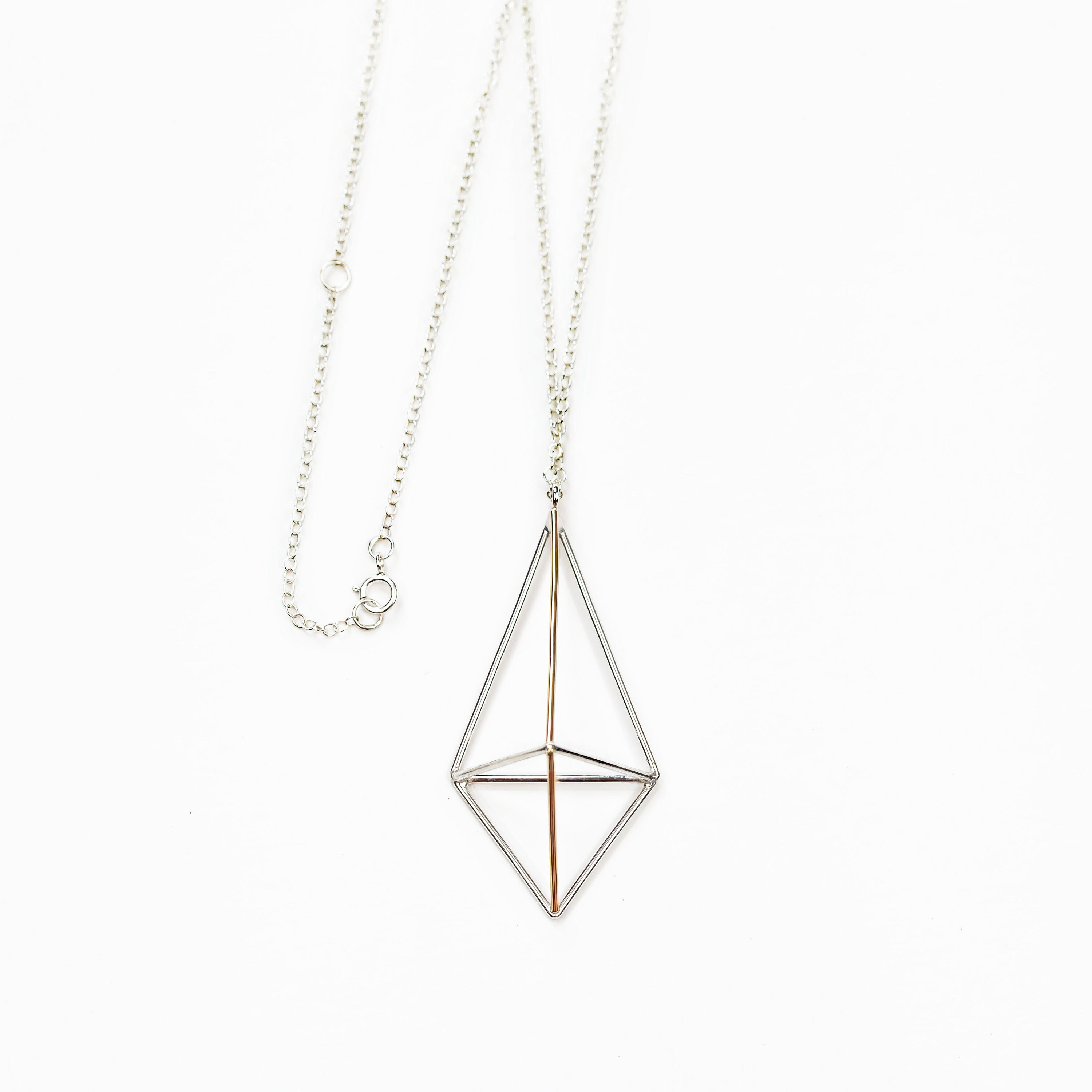 Pyramid Necklace in 14k Gold and Sterling Silver, 14k Pendant, Gold ...