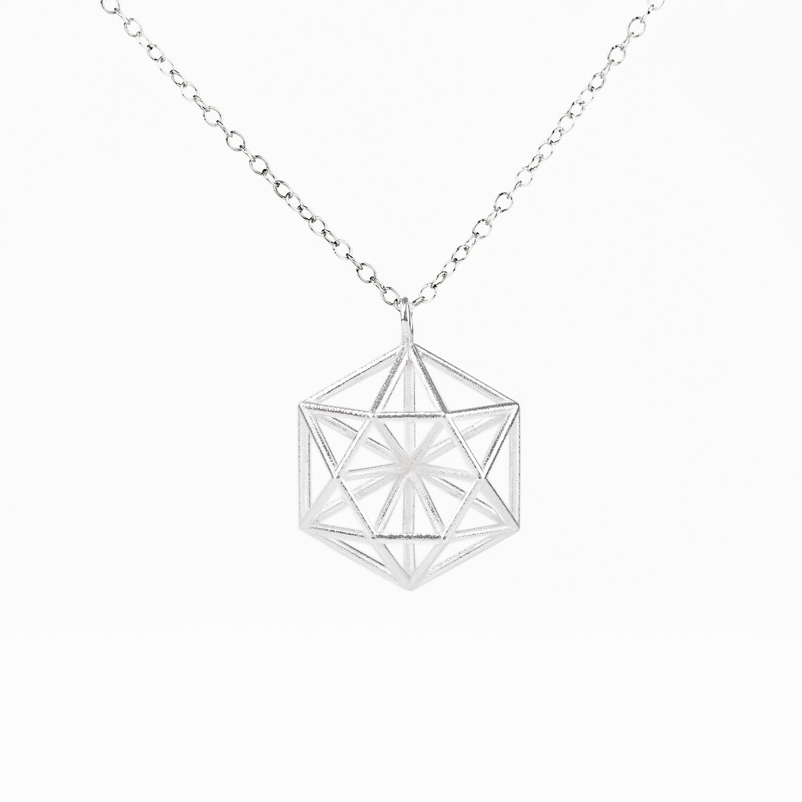 Large 3D Hexagon Pendant Necklace, Geometric Necklace, 14K Gold Vermeil ...