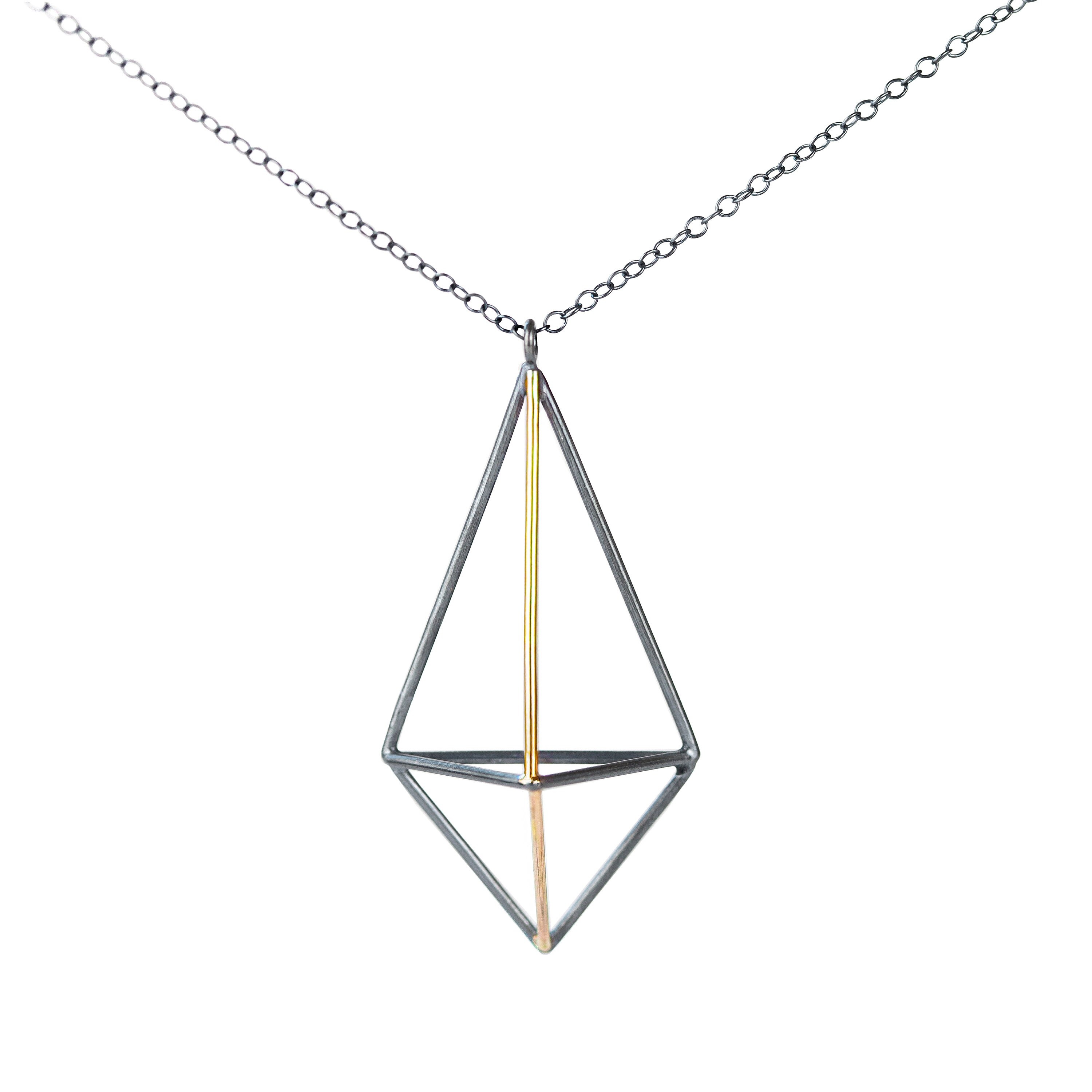 Pyramid Necklace in 14k Gold and Sterling Silver, 14k Pendant, Gold ...