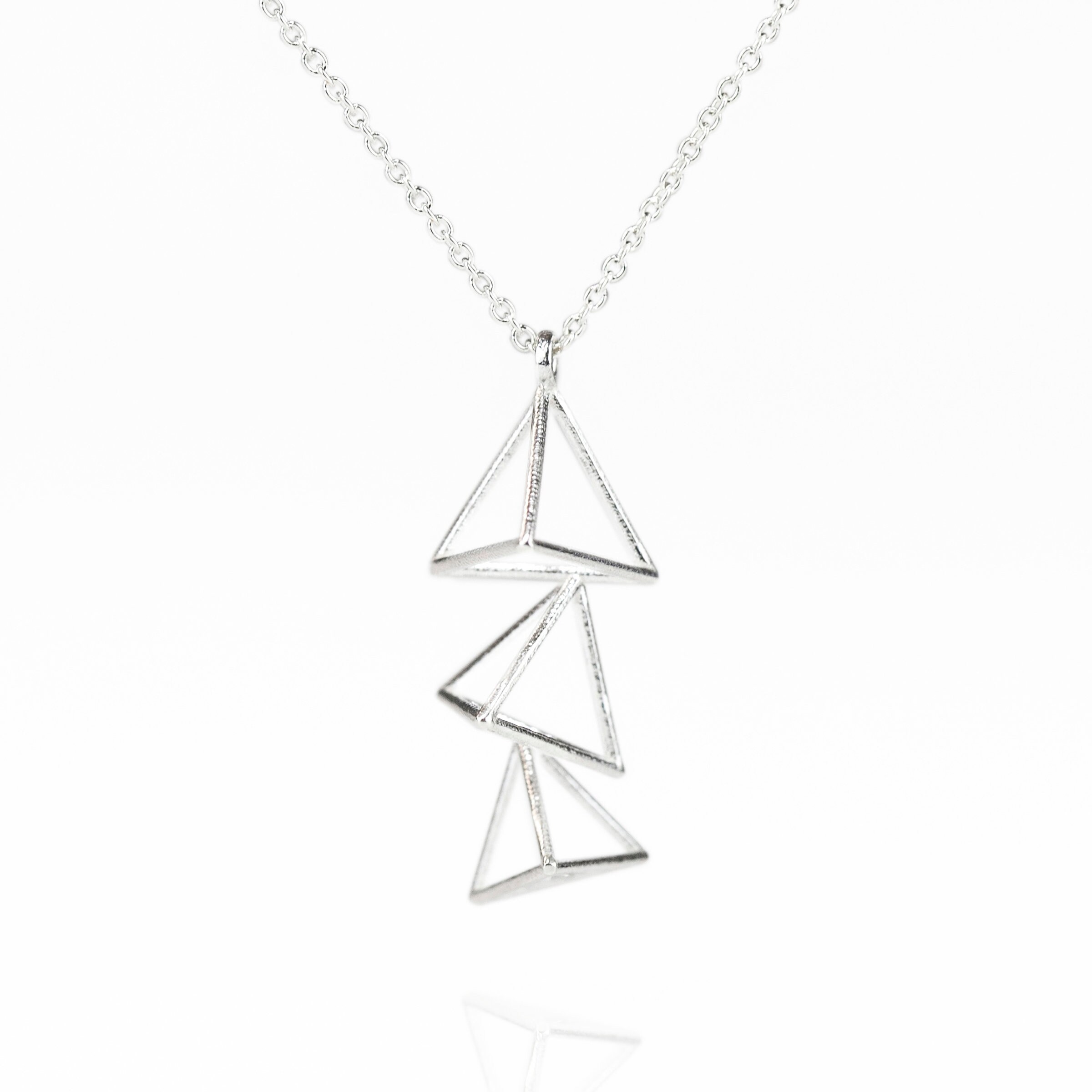 Vertical Triple Triangle Necklace, 3D Triangle Necklace, Geometric ...
