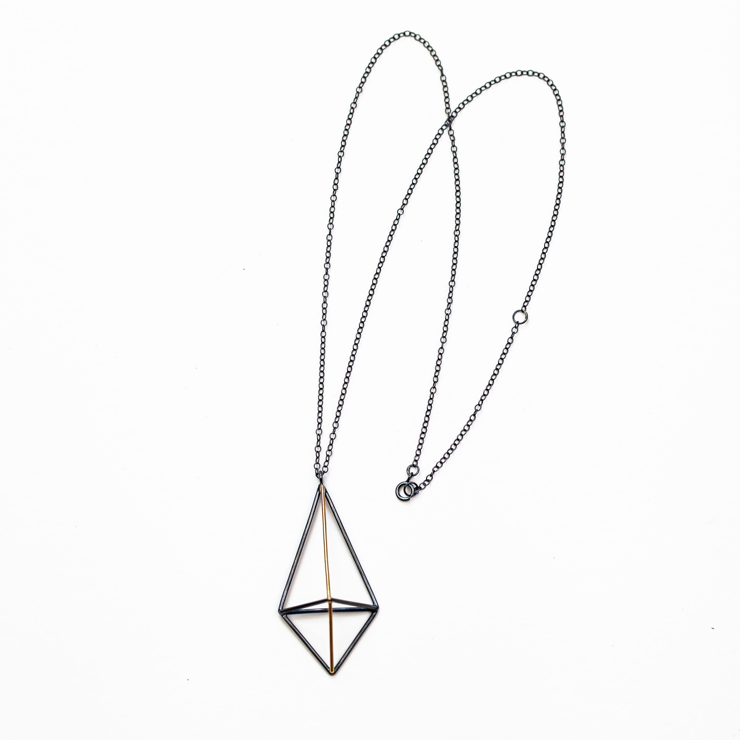 Pyramid Necklace in 14k Gold and Sterling Silver, 14k Pendant, Gold ...