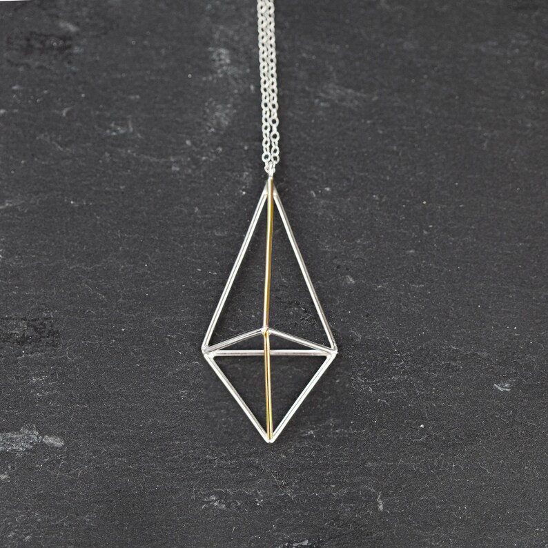 Pyramid Necklace in 14k Gold and Sterling Silver, 14k Pendant, Gold ...