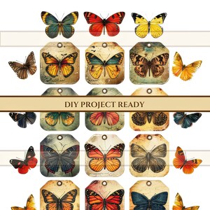 Printable Junk Journal Tags Butterflies Mixed Media Vintage Ephemera ...