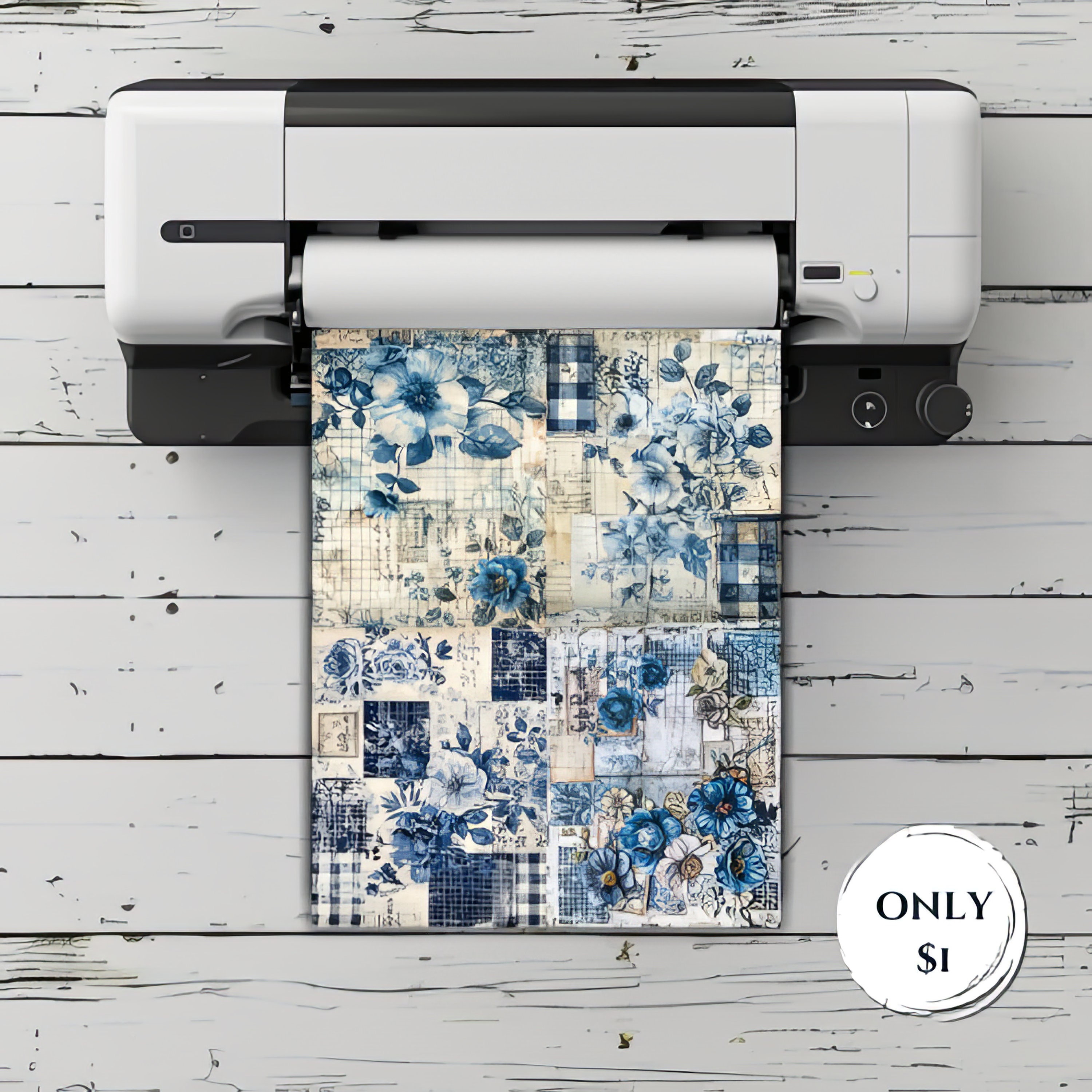 Printable Junk Journal Blue Mixed Media Whimsical Art Floral Digital ...