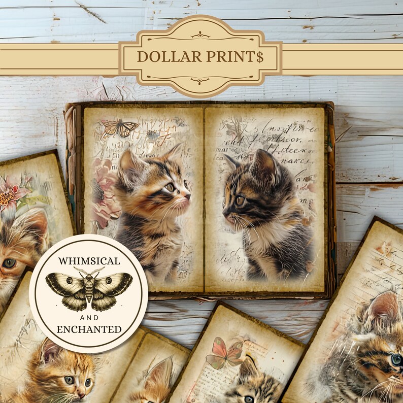 Printable Junk Journal Cats Mixed Media Whimsical Digital Paper Kittens ...