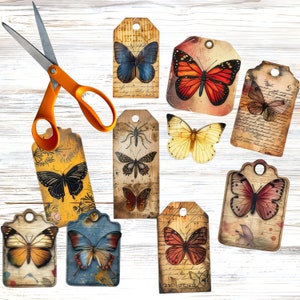 Printable Junk Journal Tags Butterflies Mixed Media Vintage Ephemera ...