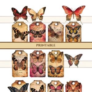 Printable Junk Journal Tags Butterflies Mixed Media Vintage Ephemera ...