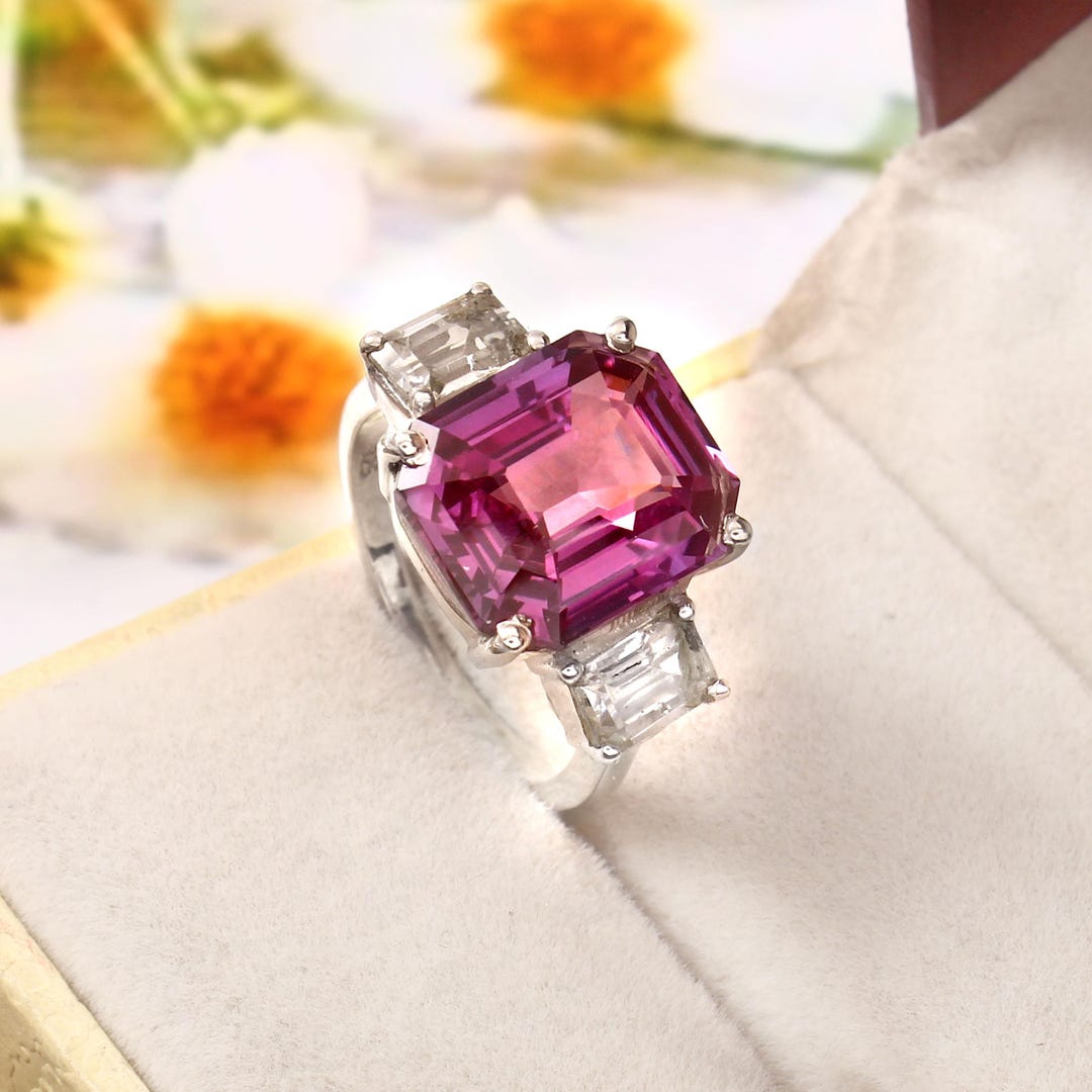 AAA+ Color Changing Alexandrite Radiant Cut Ring, 925 Sterling Silver ...
