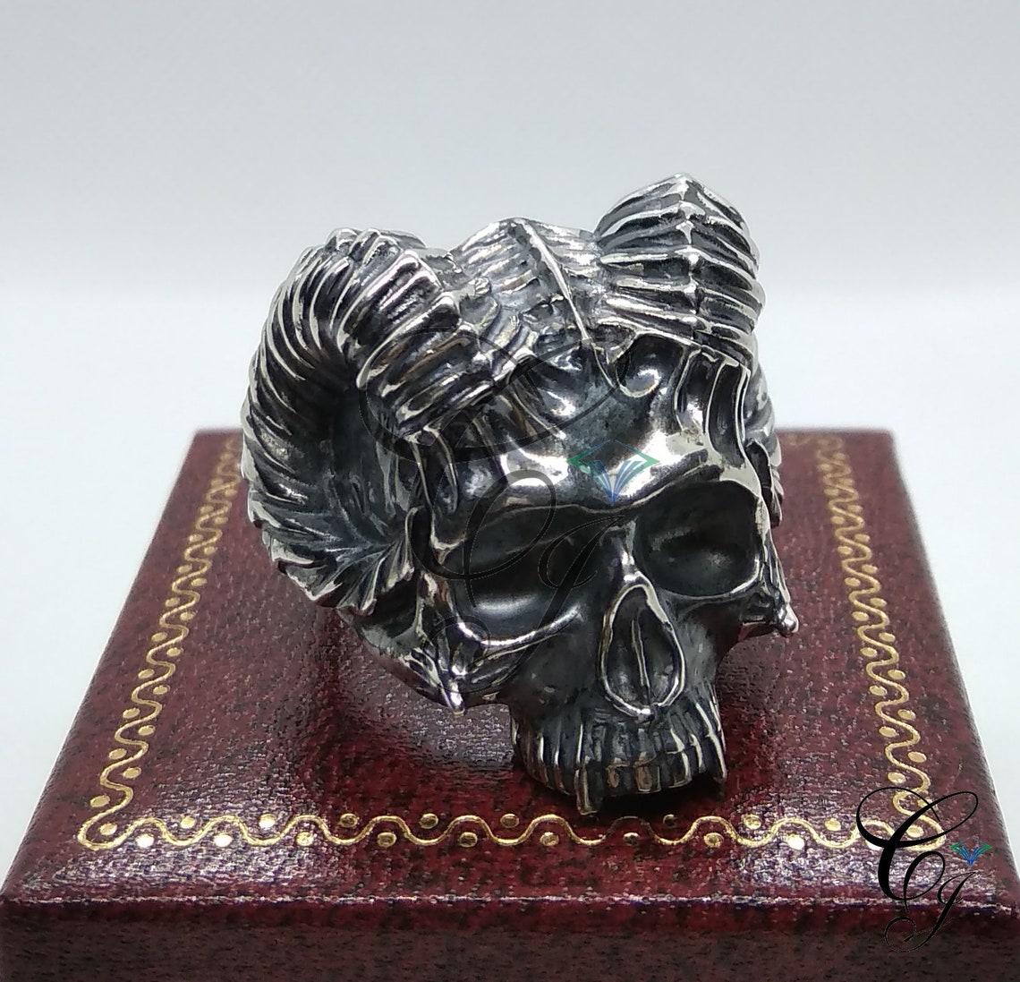 Heavy Gothic Classical Halloween Horned Demon Skull 925 | Etsy