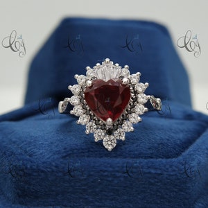 Stunning Lovable Red Heart Cut Diamond Ring, Baguette Prong Set Ring ...
