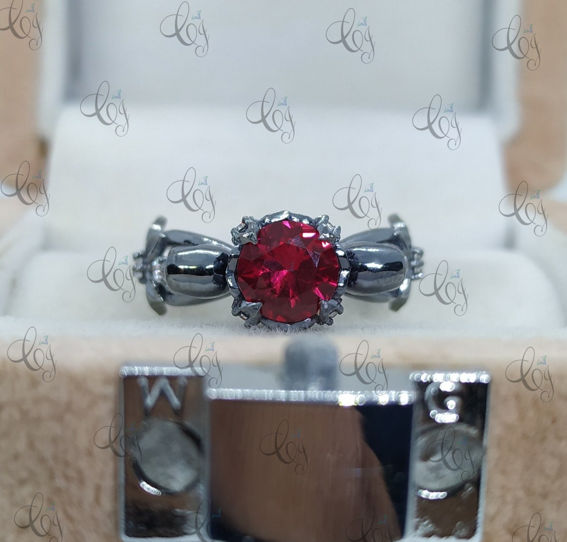 2.00 Carat Round Cut Ruby Two Skull Engagement Wedding Ring | Etsy