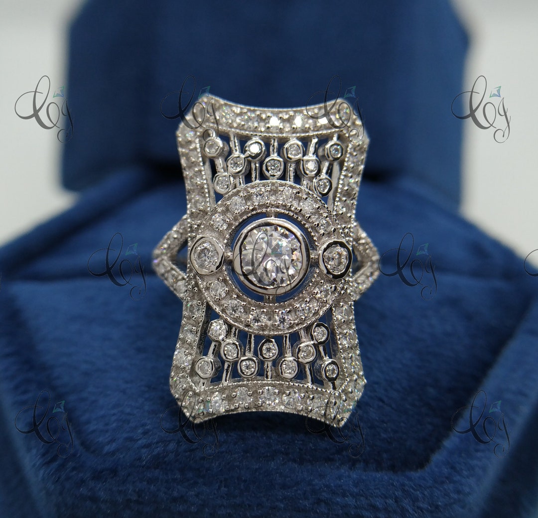 Vintage Neo-victorian / Art Deco Diamond and Sterling Silver Engagement ...