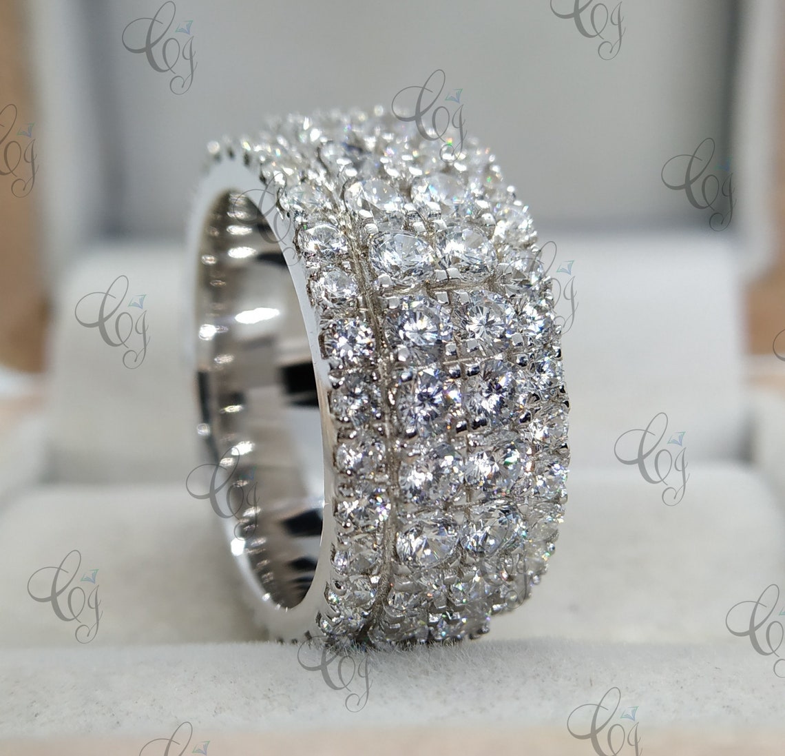 Micro Pave Band 4 Row Pave Anniversary Band Thick Wedding | Etsy