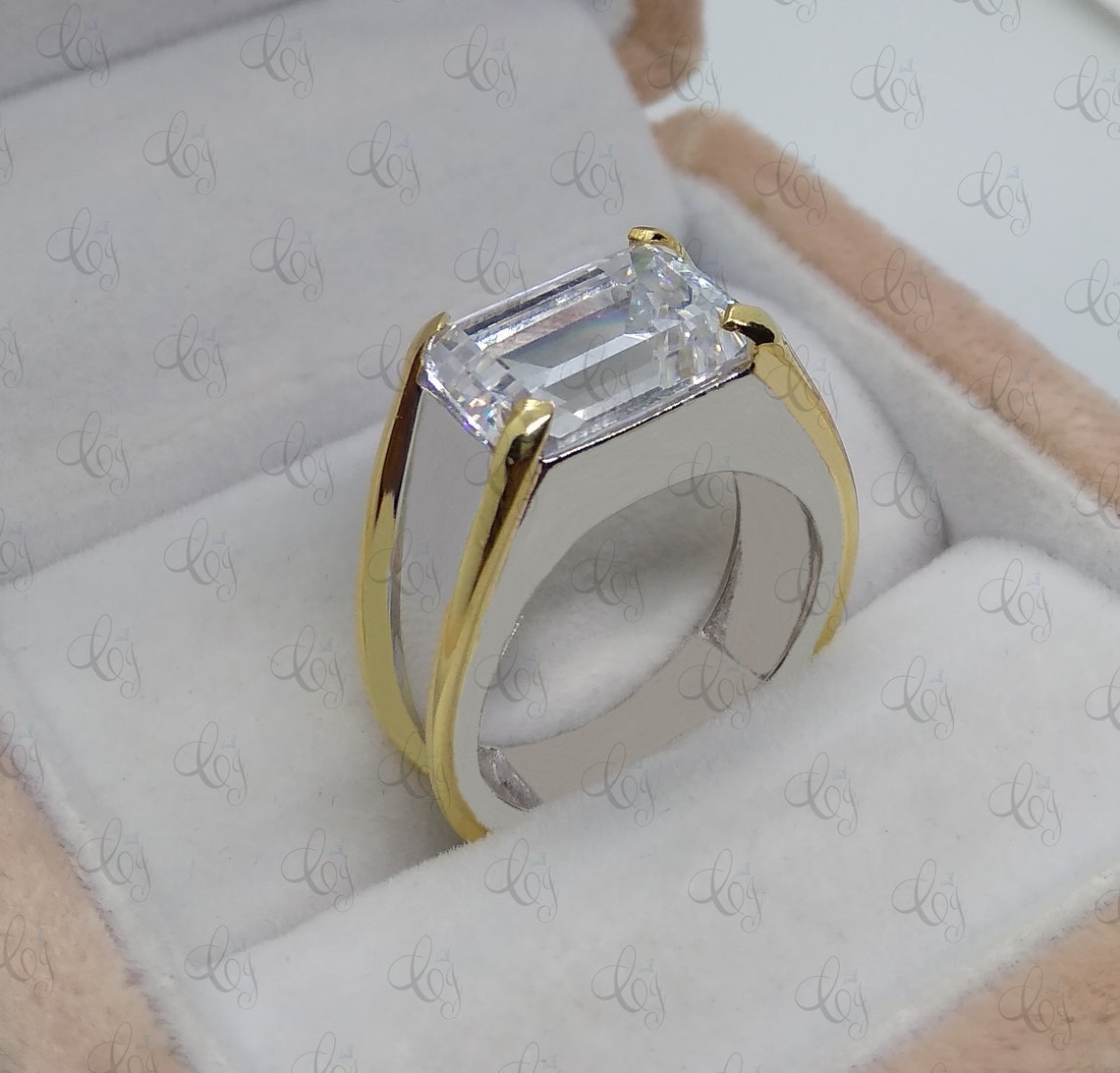 Huge 12CT Emerald Cut Solitaire Men's Engagement Ring 925 | Etsy