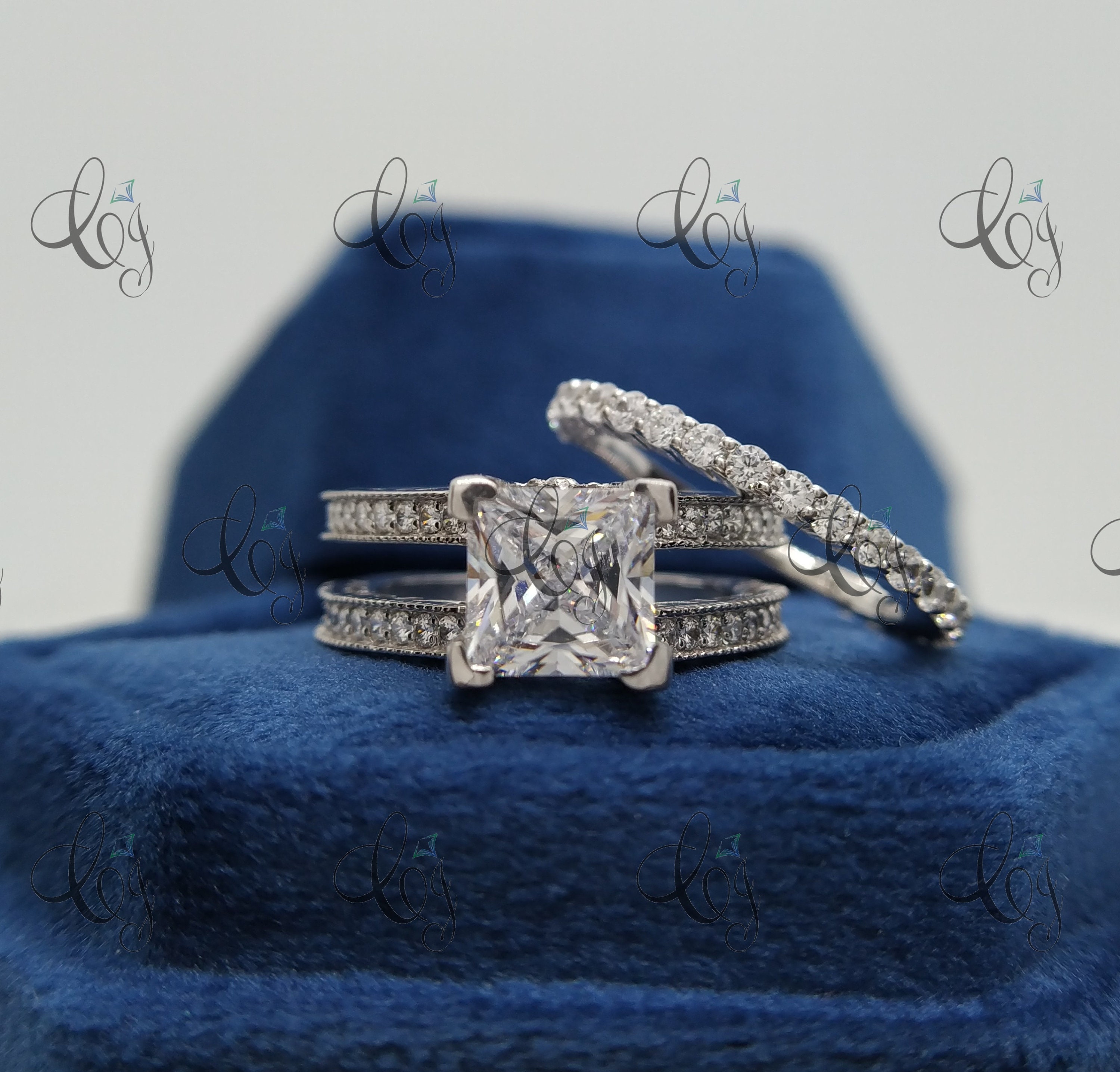 2.00 Carat Princess Cut Diamond Engagement Wedding Ring Set in Solid ...