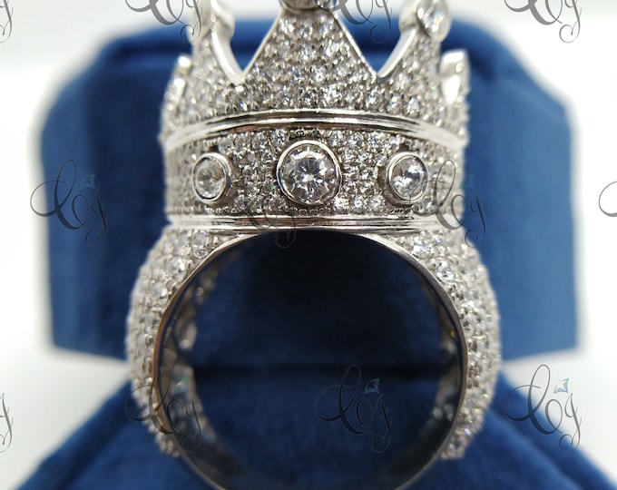 King Crown Shaped Diamond Ring 14k Gold Finish King Crown Royal Ring ...