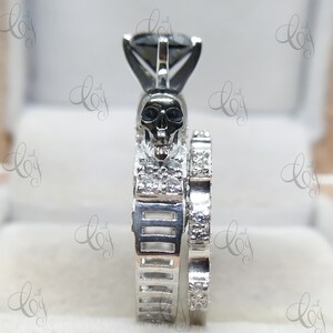 2.89ct Round Cut Black Diamond Two Gothic Skull Wedding Engagement ...