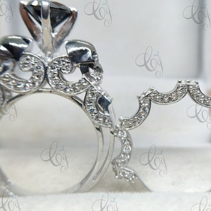 2.89ct Round Cut Black Diamond Two Gothic Skull Wedding Engagement ...