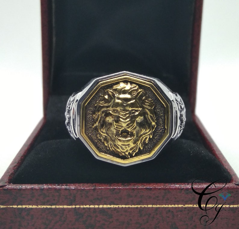 Men's LION HEAD Engagement Wedding Ring Biker in Solid 925 Sterling ...