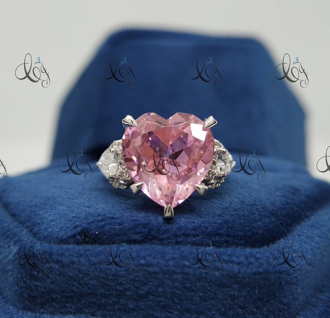 Heart Shaped Pink Diamond Ring Three Stone Vivid Pink Heart - Etsy