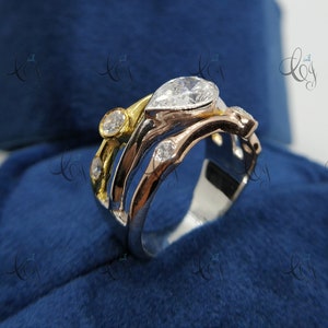 Beautiful Horizontal Bezel Set Pear Shape Engagement Wedding Ring Three ...