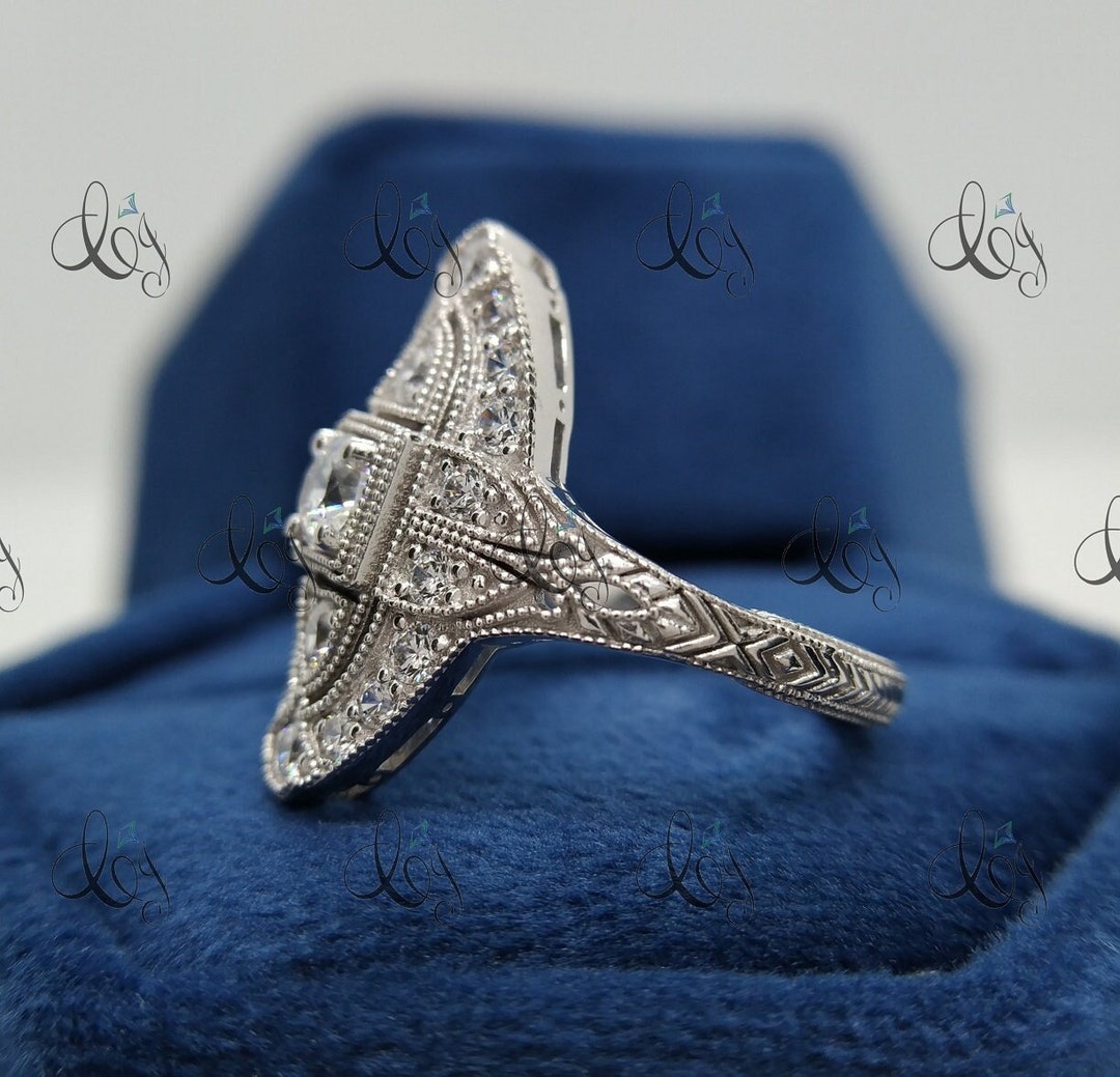Vintage 2.15 Carat White Round Cut Diamond Wedding Engagement Ring in ...