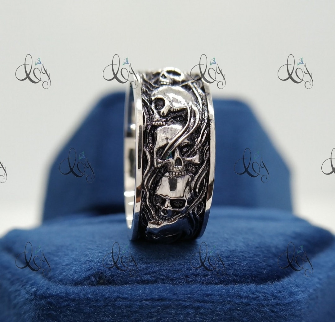 Flame Skull Ring, Fire Ring, Smoke Skull, Fire Skull, Biker Ring, Man ...