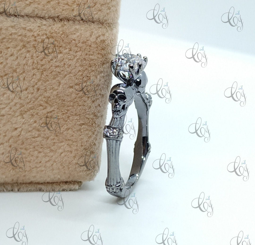 Black Skull Ring, Gothic Engagement Rings Two Face Ring Women's Ring ...