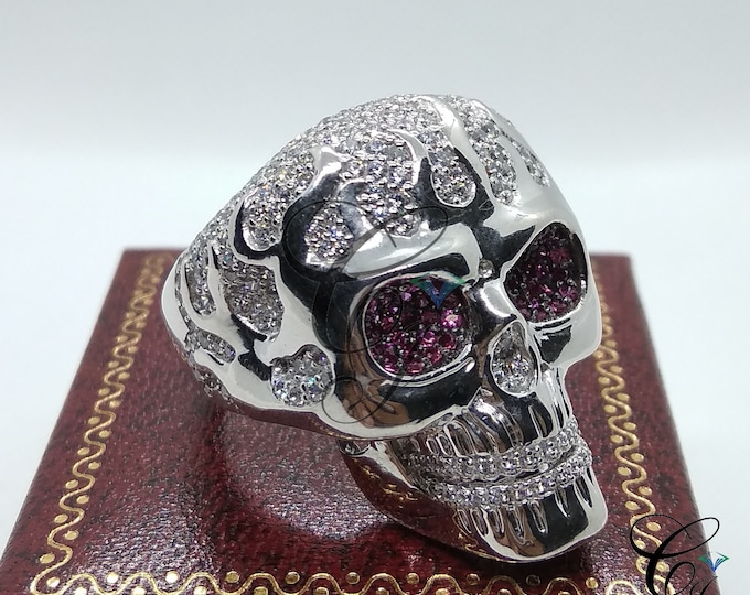 Mens Ring Unique Heavy Skull Jewelry 3.80CTTW Round Cut Fire Skull Ring ...