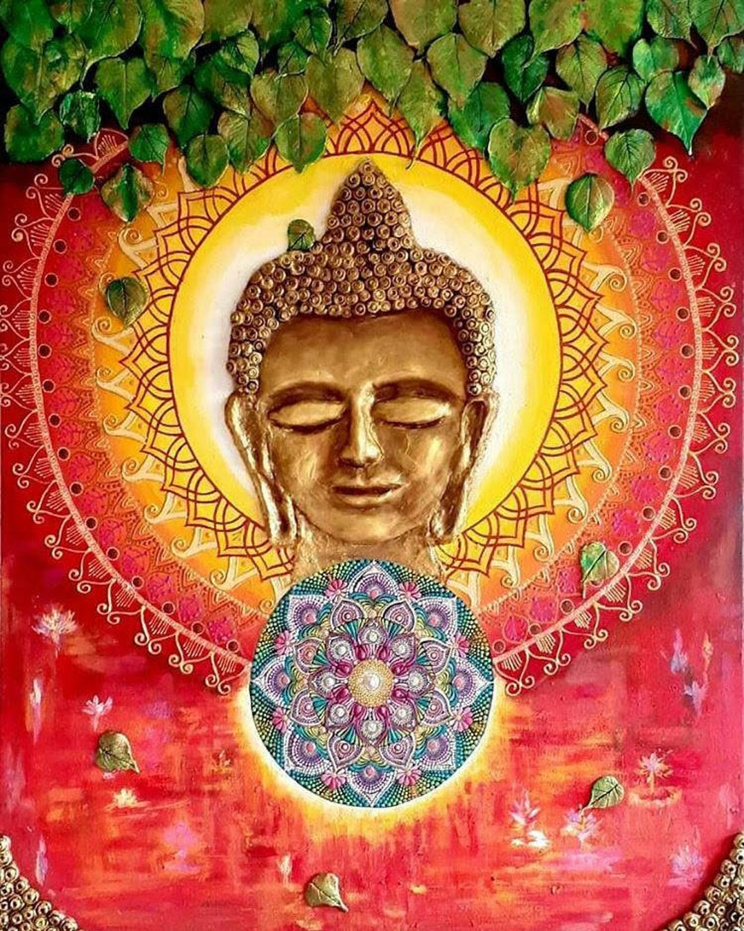 Buddha Under the Bodhi, Original Mixed Media Wall Art, Buddha Head ...