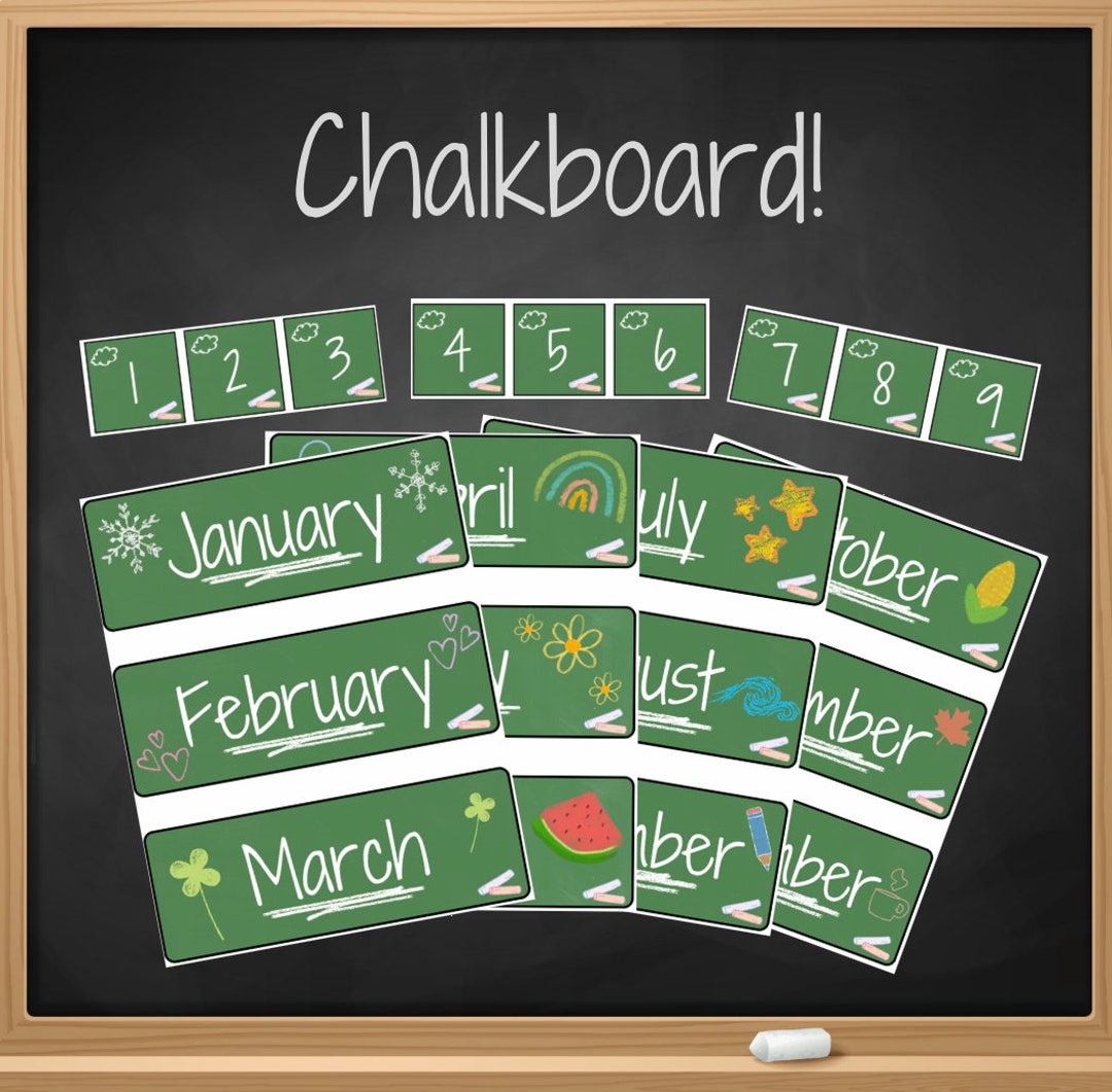 Months and Numbers: Chalk Board Theme - Etsy