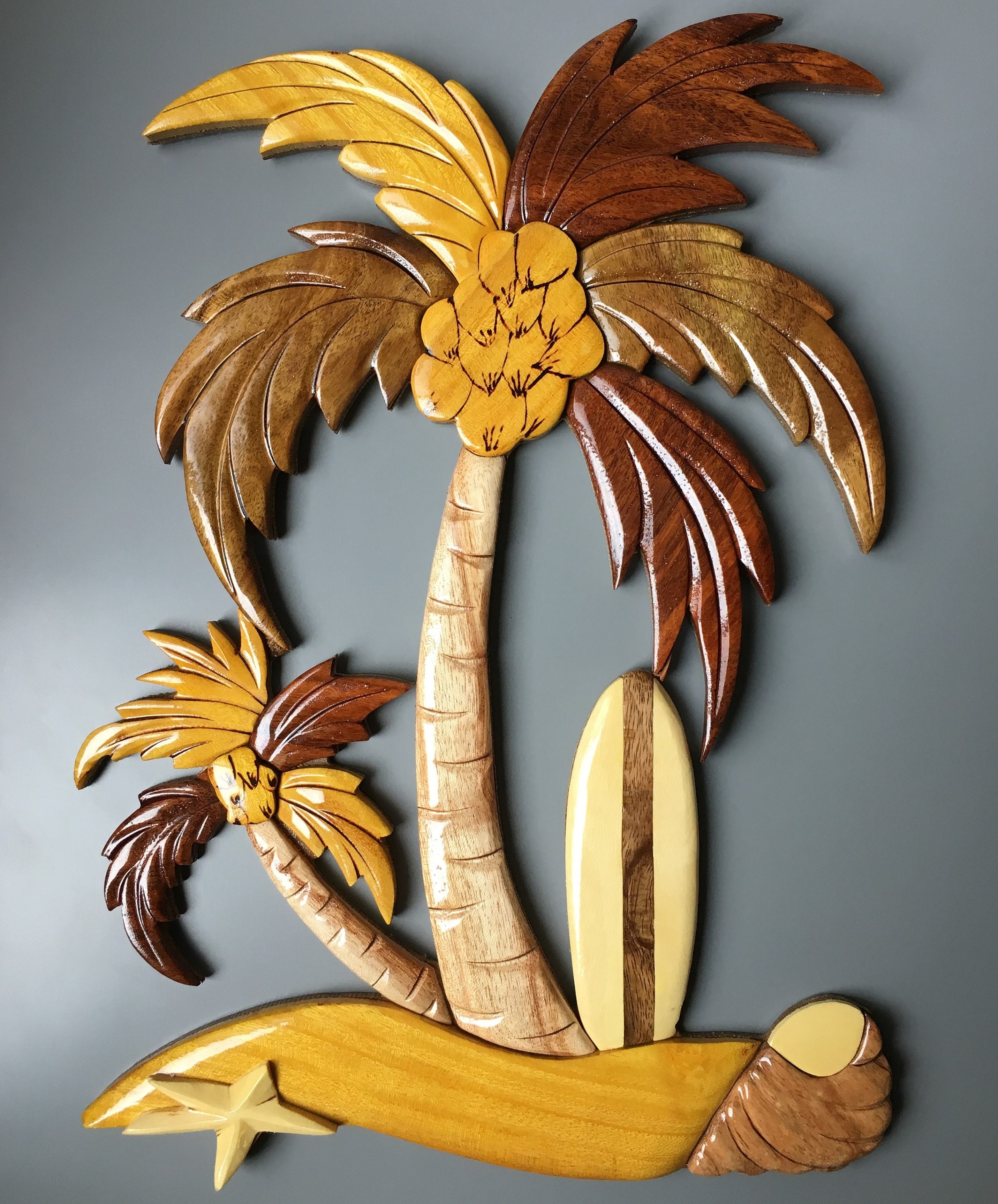 Intarsia Palm Tree,wood Carving,unique Wooden Art,birthday Gift,wood ...