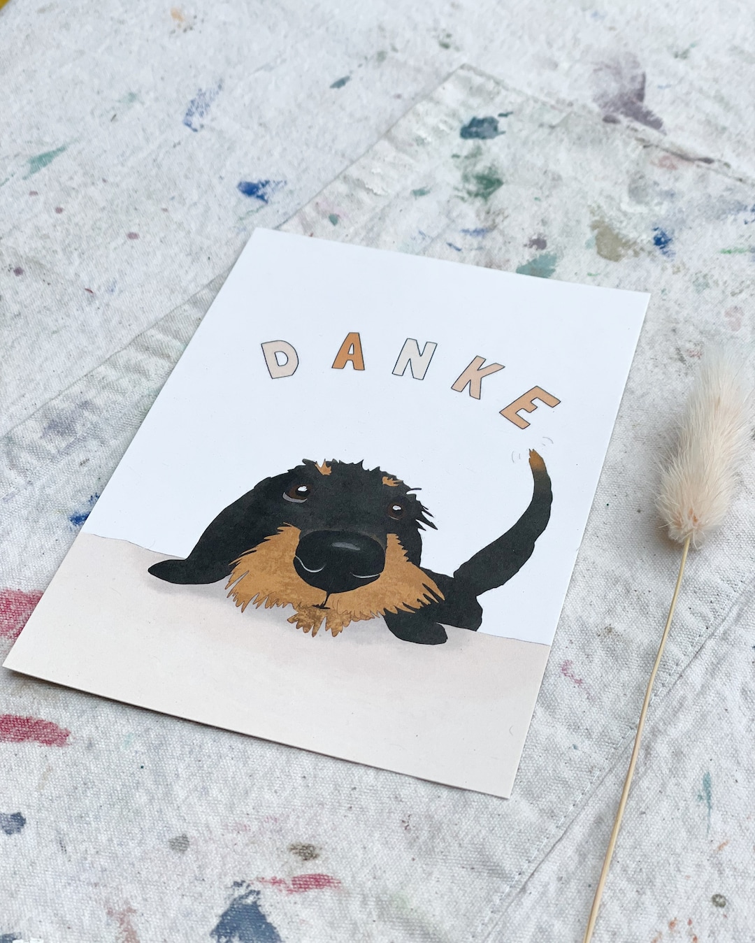 Postkarte *Danke Dackel* Rauhaardackel . Teckel . Kaninchenteckel ...