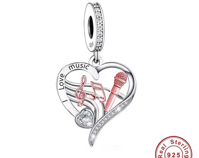 Sterling Silver I Love Music Charm Pendant Vintage - Etsy