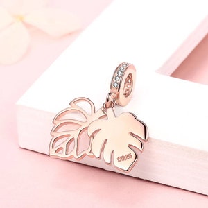 Rose Gold Monstera Leaf 925 Sterling Silver Pandora Fit Charm - Etsy