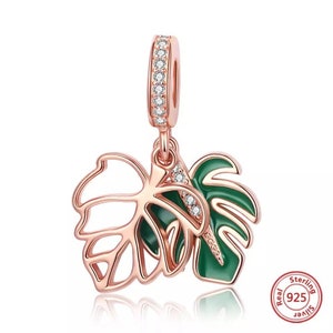 Rose Gold Monstera Leaf 925 Sterling Silver Pandora Fit Charm - Etsy