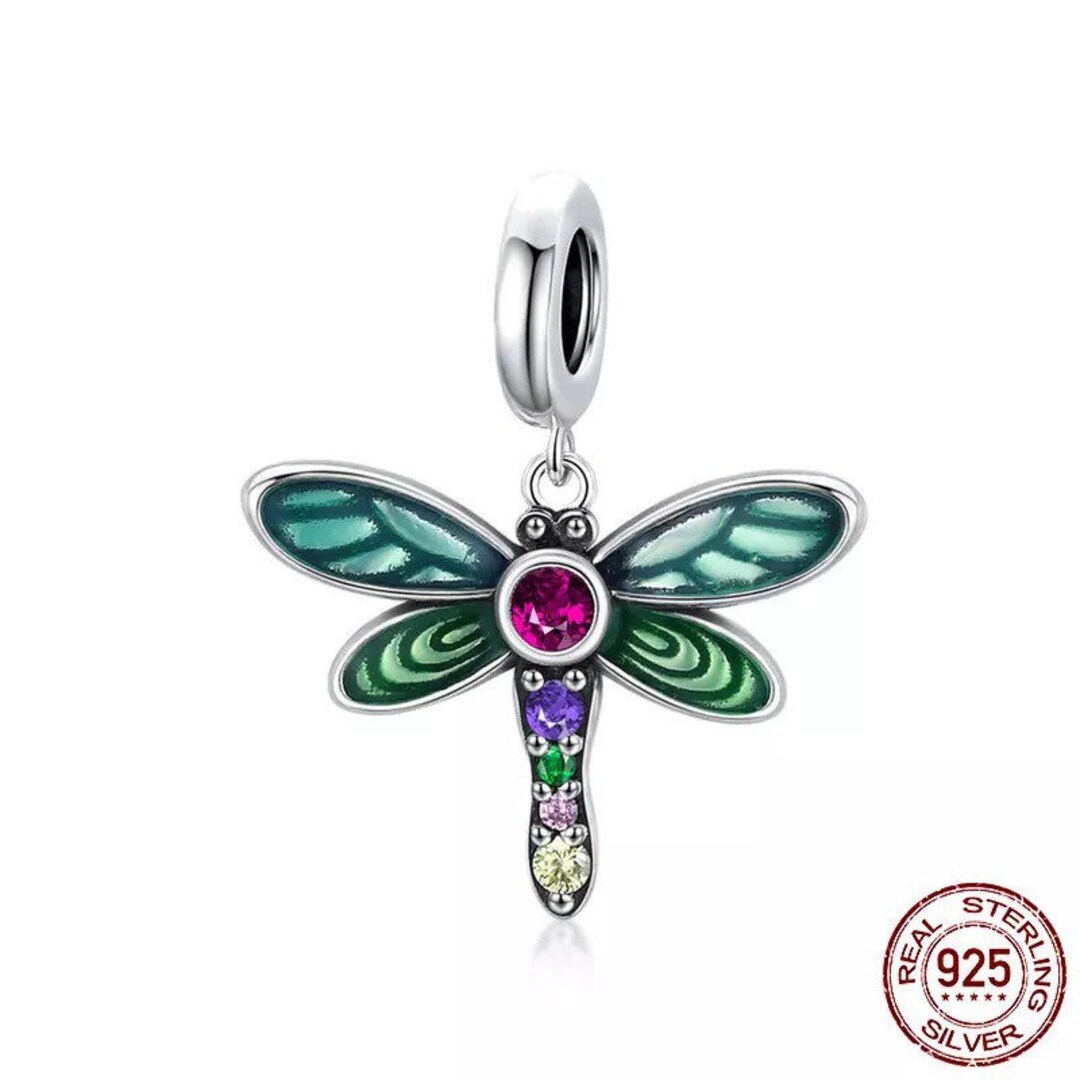 Green Dragonfly 925 Sterling Silver Pandora Fit Charm - Etsy